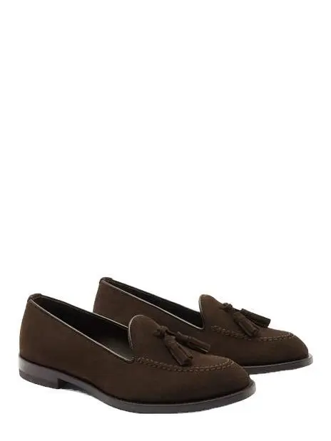 SCAROSSO Sienna Tassel Loafers - Brown - Suede