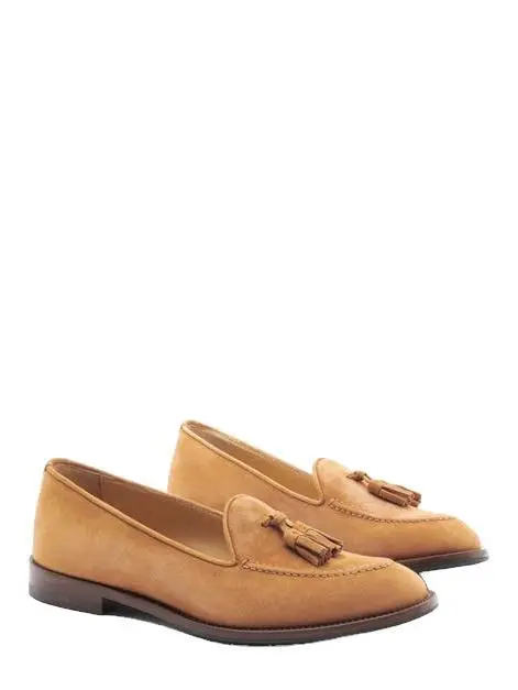 SCAROSSO Sienna Tassel Loafers - Tan - Suede