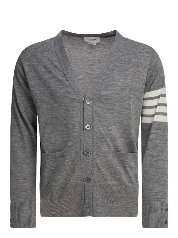 Thom Browne Classic V-neck Cardigan With 4-bar Stripes - Grey