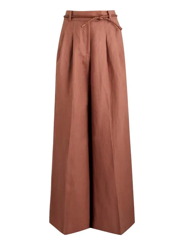 Zimmermann Illuminate Wide-leg Linen Trousers - Brown
