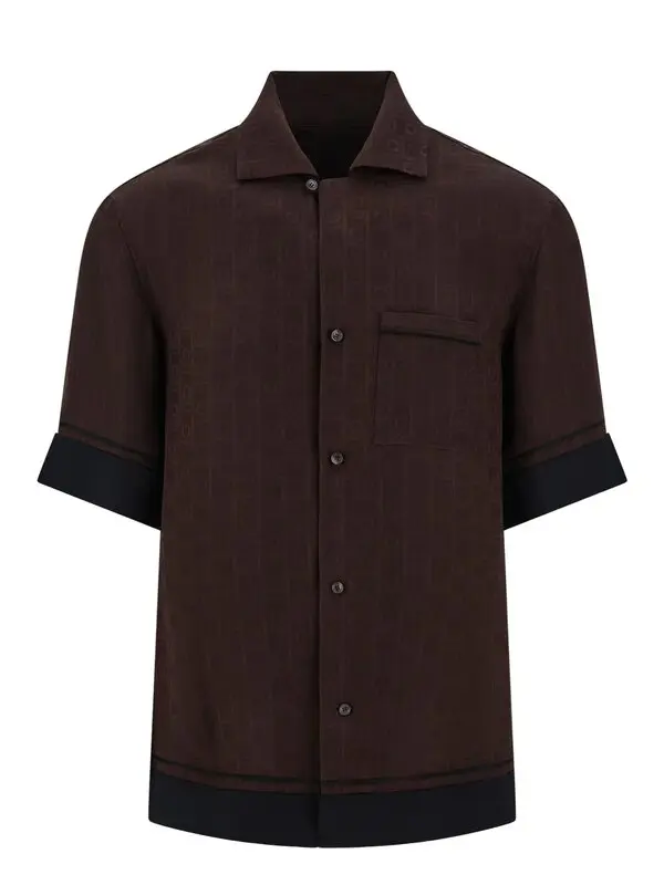 FERRAGAMO Monogram Short Sleeve Shirt - Brown
