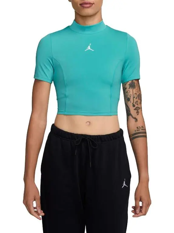 JORDAN Mock Neck Crop Top - Washed Teal/ White