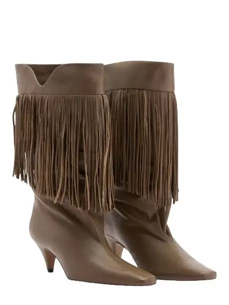 Mango Fringe Kitten Heel Bootie - Khaki Green
