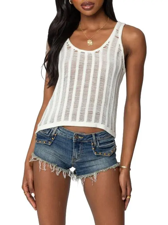 EDIKTED Keziah Ladder Stitch Tank - Cream