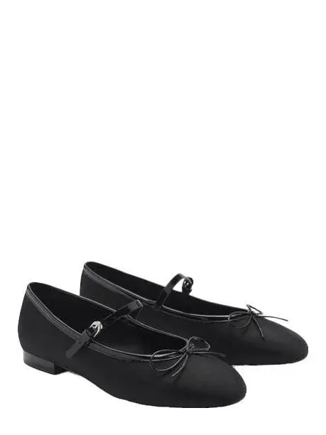 Mango Buckle Strap Corduroy Ballerina Flat - Black