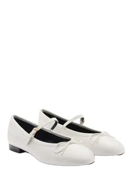 Mango Buckle Strap Corduroy Ballerina Flat - White