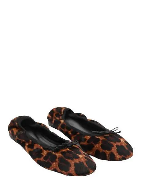 Mango Leopard Print Calf Hair Ballerina Flat - Black