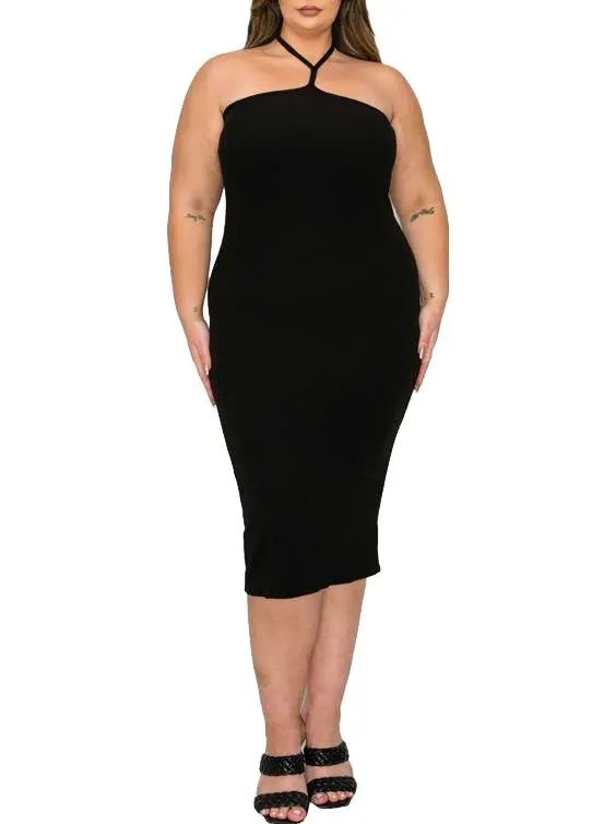 L I V D Sienna Halter Rib Midi Dress - Black