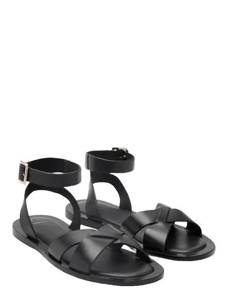 Mango Ankle Strap Leather Sandal - Black
