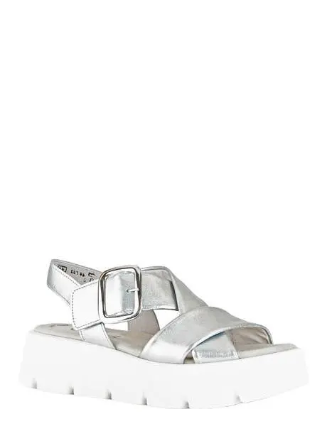 Gabor Crossover Slingback Wedge Sandal - Silver