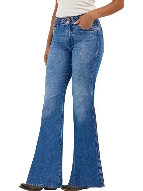 Wrangler Braided Waist Flare Jeans - Soft Sapphire