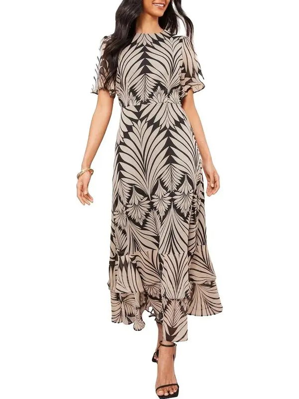 FRIENDS LIKE THESE Leaf Print Maxi Dress - Black/ Ivory