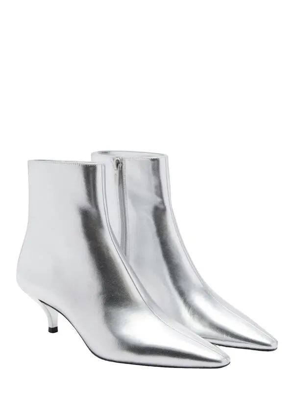 Mango Metallic Kitten Heel Booties - Silver