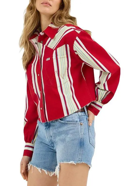Wrangler Heritage Stripe Cutoff Denim Western Shirt - Chili Stripe