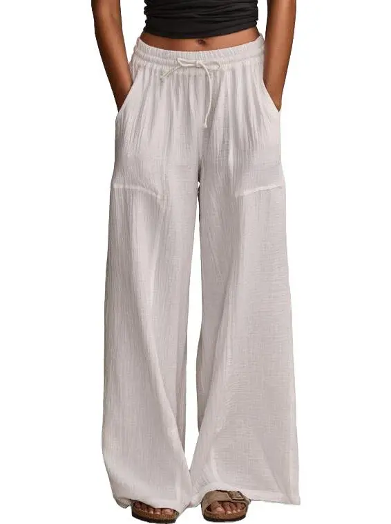 Lucky Brand Beachy Cotton Gauze Wide Leg Pants - Bright White
