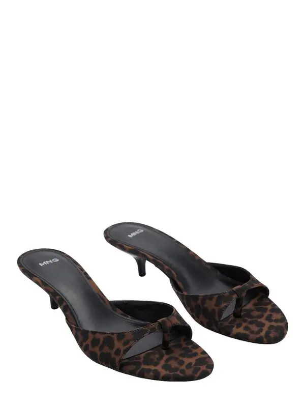Mango Leopard Print Kitten Heel Sandal - Brown