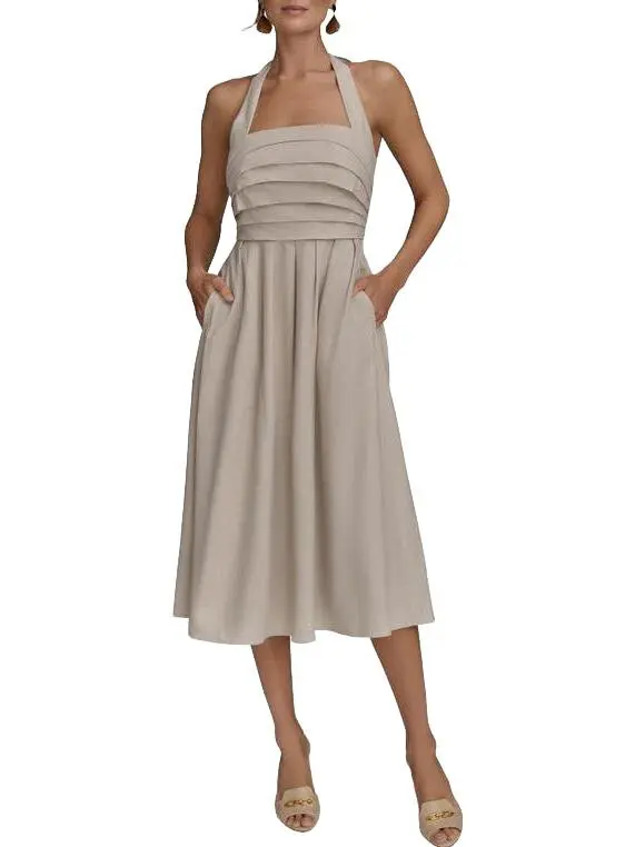 Donna Karan New York Pleated Halter Sundress - Natural