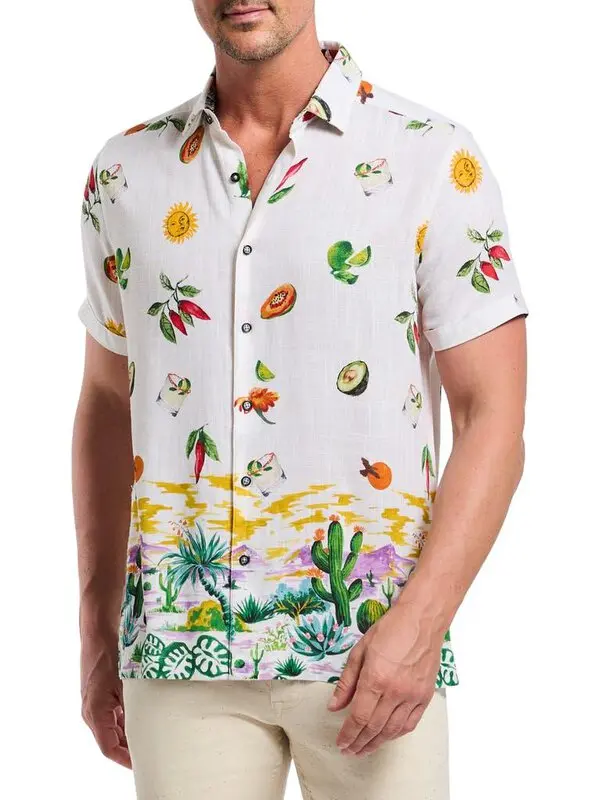 Robert Graham Mezcal Print Short Sleeve Button-up Shirt - White Multi