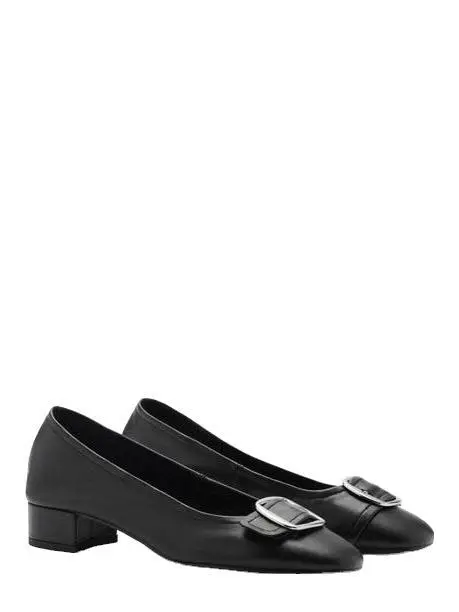 Mango Buckle Leather Pumps - Black