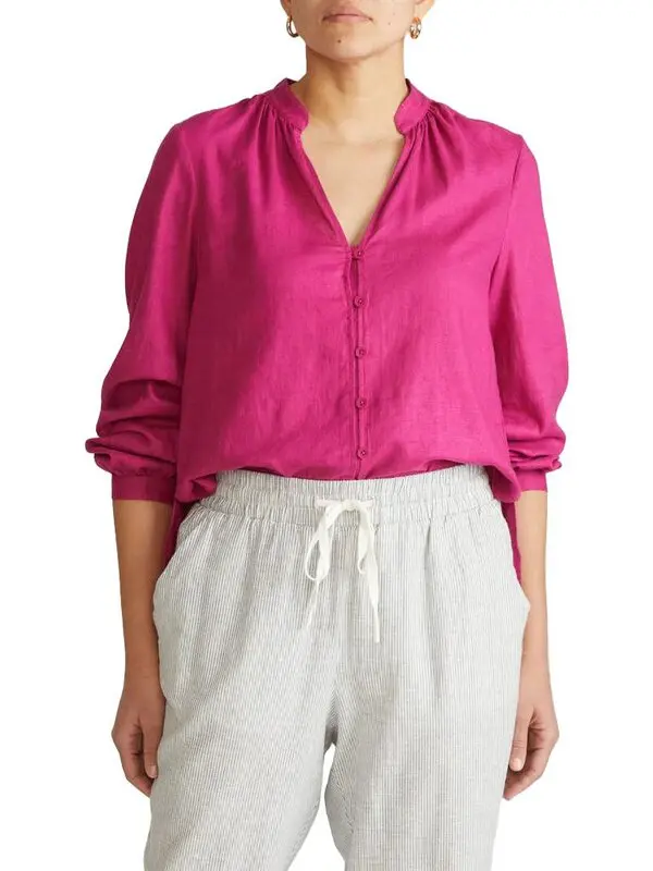 Universal Standard Aix Linen Blend Button-up Shirt - Hyper Pink