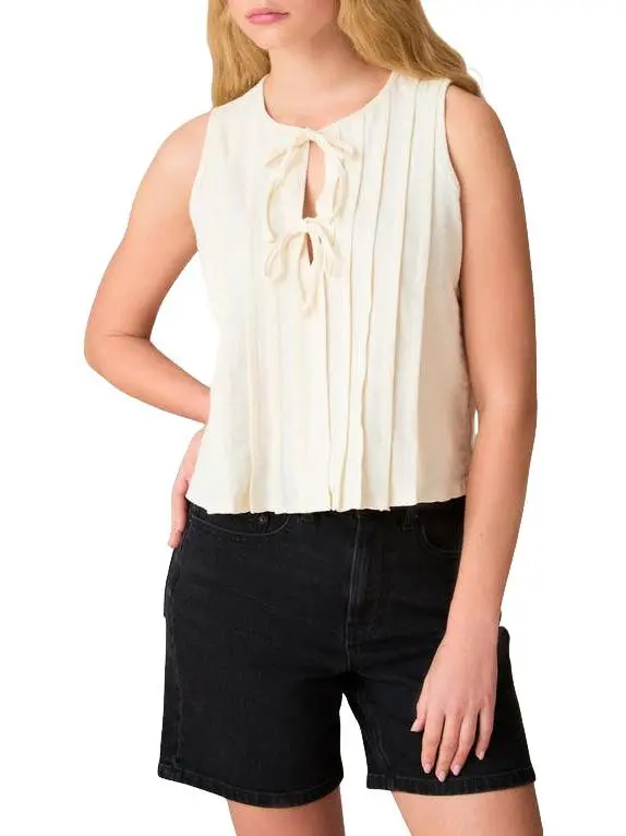 NEXT Pintuck Sleeveless Tie Front Cotton Top - Neutral