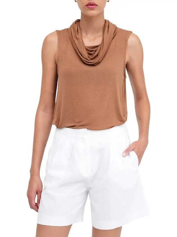 MARCELLA Callie Cowl Neck Knit Top - Chestnut