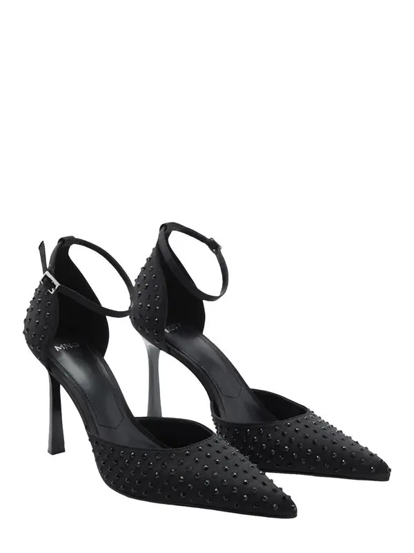 Mango Crystal Ankle Strap Pumps - Black
