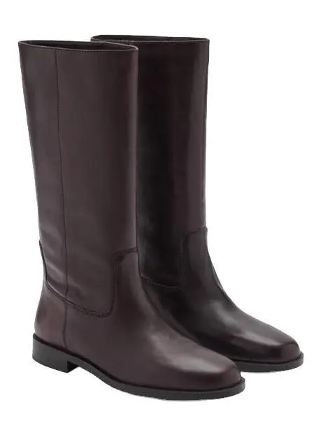 Mango Knee High Leather Boots - Chocolate
