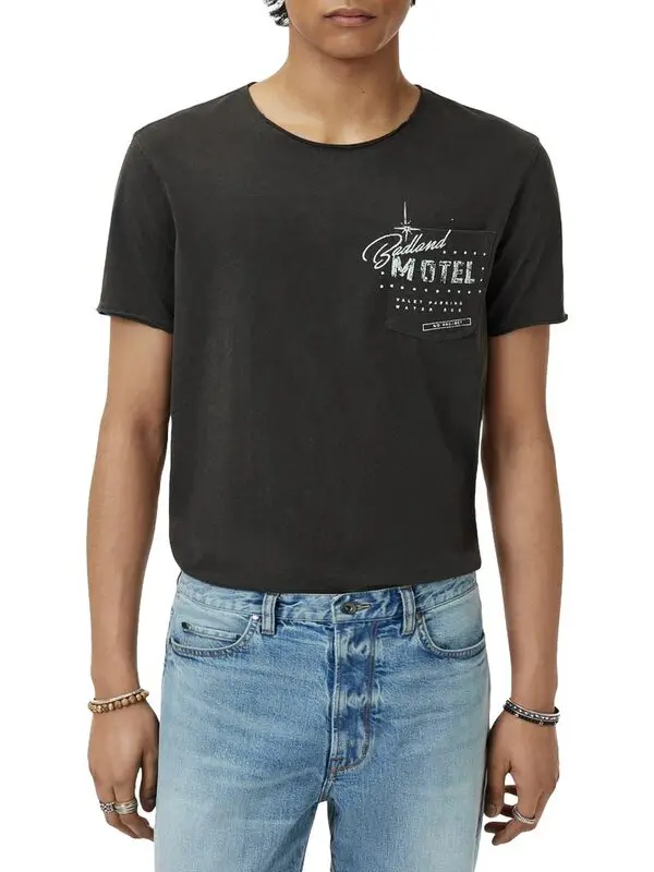 John Varvatos Badland Motel Raw Edge Organic Cotton Graphic T-shirt - Charcoal