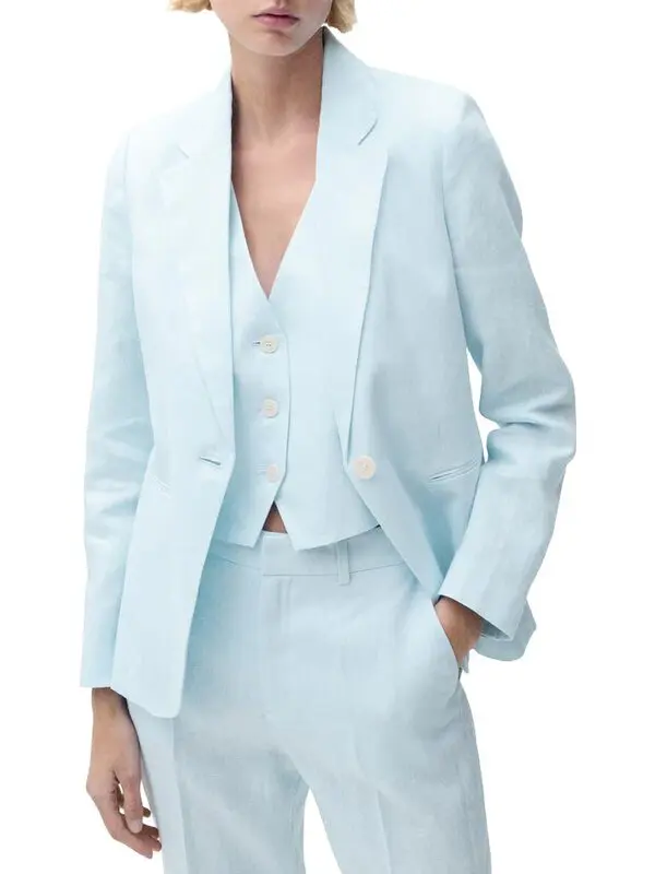 Mango Boreli Linen Blazer - Sky Blue