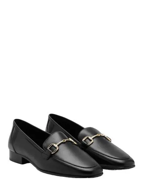 Mango Buckle Leather Apron-toe Flats - Black