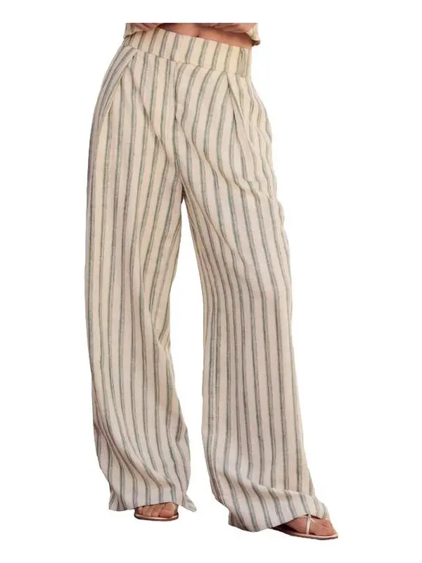 NEXT Striped Wide-leg Linen Pants - White