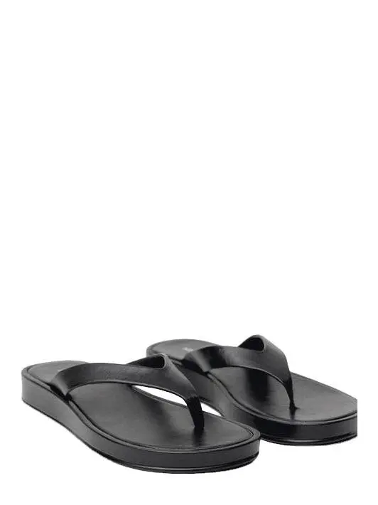 Mango Leather Platform Wedge Flip Flops - Black