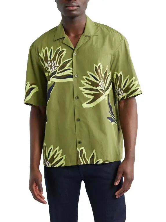 BOSS Lars Floral Camp Shirt - Medium Green