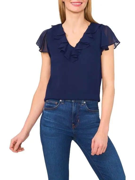 CECE DUPRAZ Ruffle Trim Yoryu Top - Classic Navy