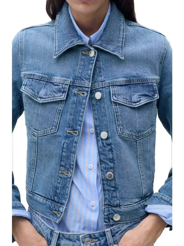 Mango Crop Denim Trucker Jacket - Medium Blue