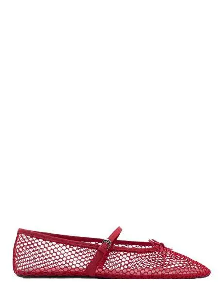 Mango Buckle Strap Fishnet Ballet Flats - Red