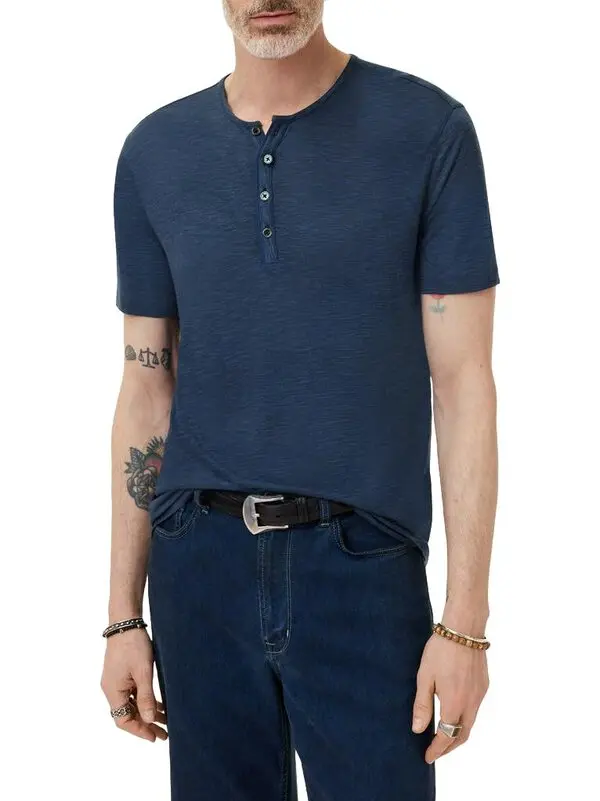 John Varvatos Biello Slim Fit Henley Top - Pacific Blue
