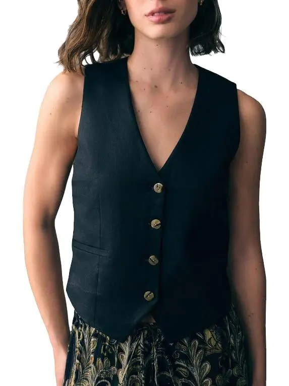 NEXT Button-through Linen Vest - Black
