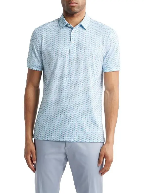 Mizzen+main Versa Trim Fit Palm Tree Print Golf Polo - White Island Time
