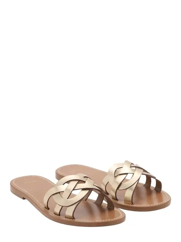 Mango Intertwined Strap Flat Leather Slide Sandal - Gold