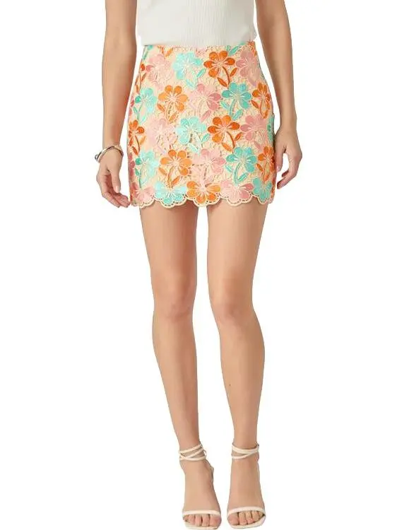 Endless Rose Floral Lace Miniskirt - Orange Multi