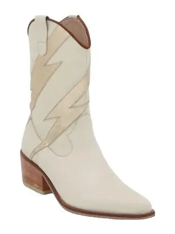 STIVALI NEW YORK Idol Western Cowboy Boots - Off White/gold Metallic