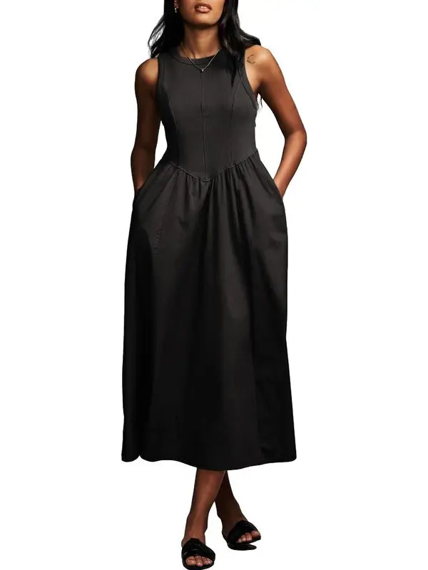 NEXT Cotton Blend Sleeveless Midi Dress - Black