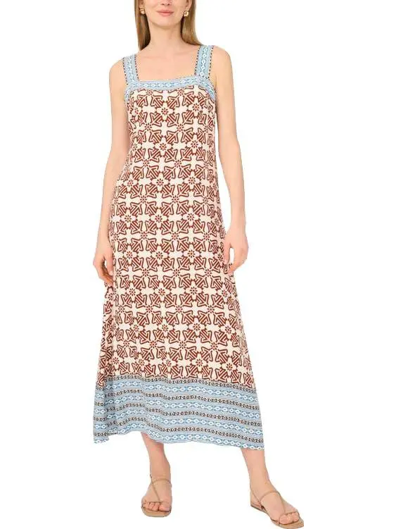 Vince Camuto Print Square Neck Maxi Dress - Rust
