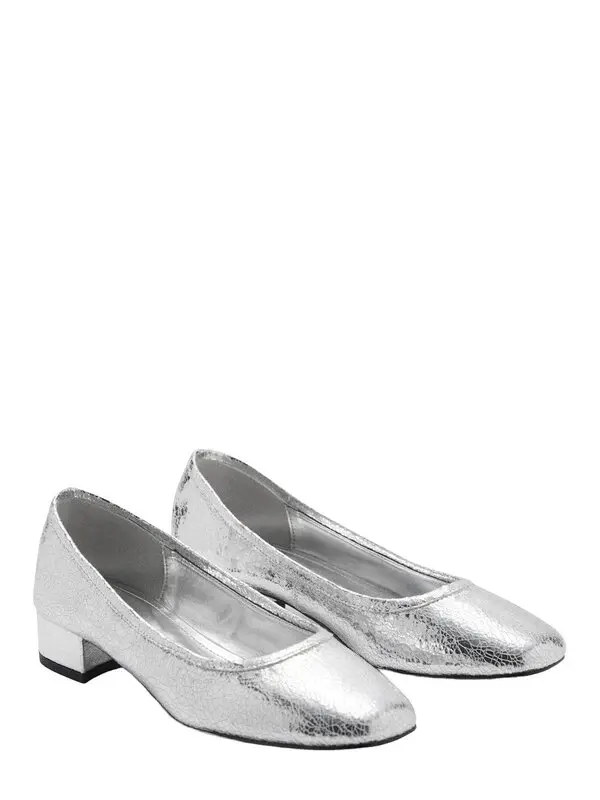 Mango Metallic Block Heel Pumps - Silver