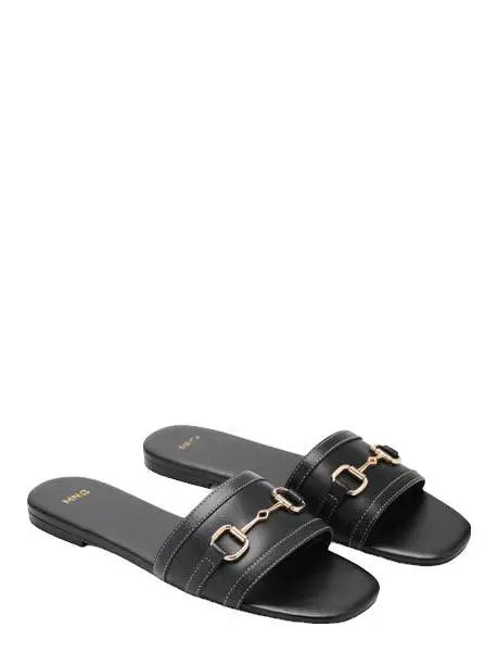 Mango Buckle Slide Sandal - Black
