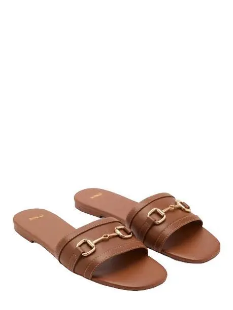 Mango Buckle Slide Sandal - Leather