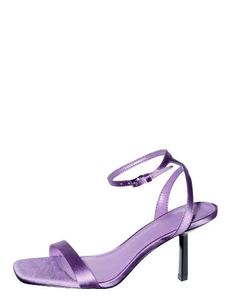 Mango Square Toe Satin Stiletto Sandals - Lilac