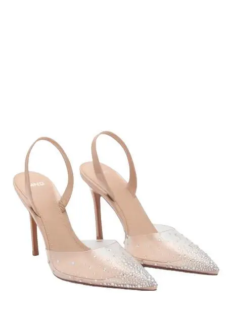Mango Rhinestone Pointed Toe Pumps - Beige